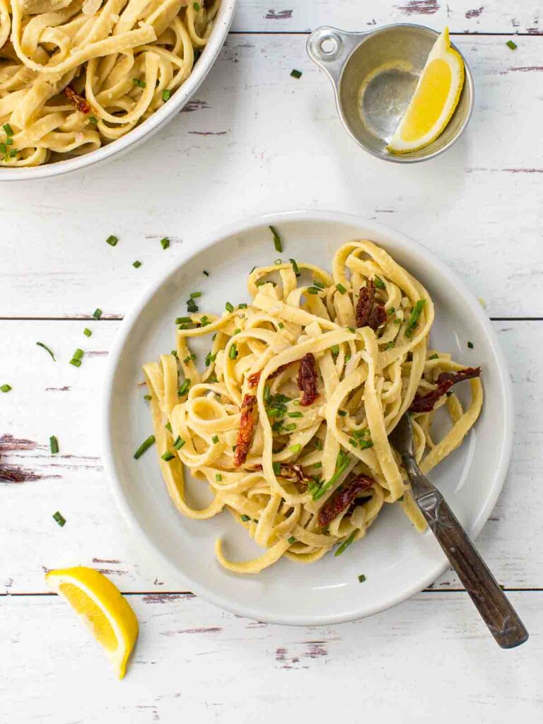 Lemony Hummus Pasta (Vegan, Oil-free) - Shane & Simple