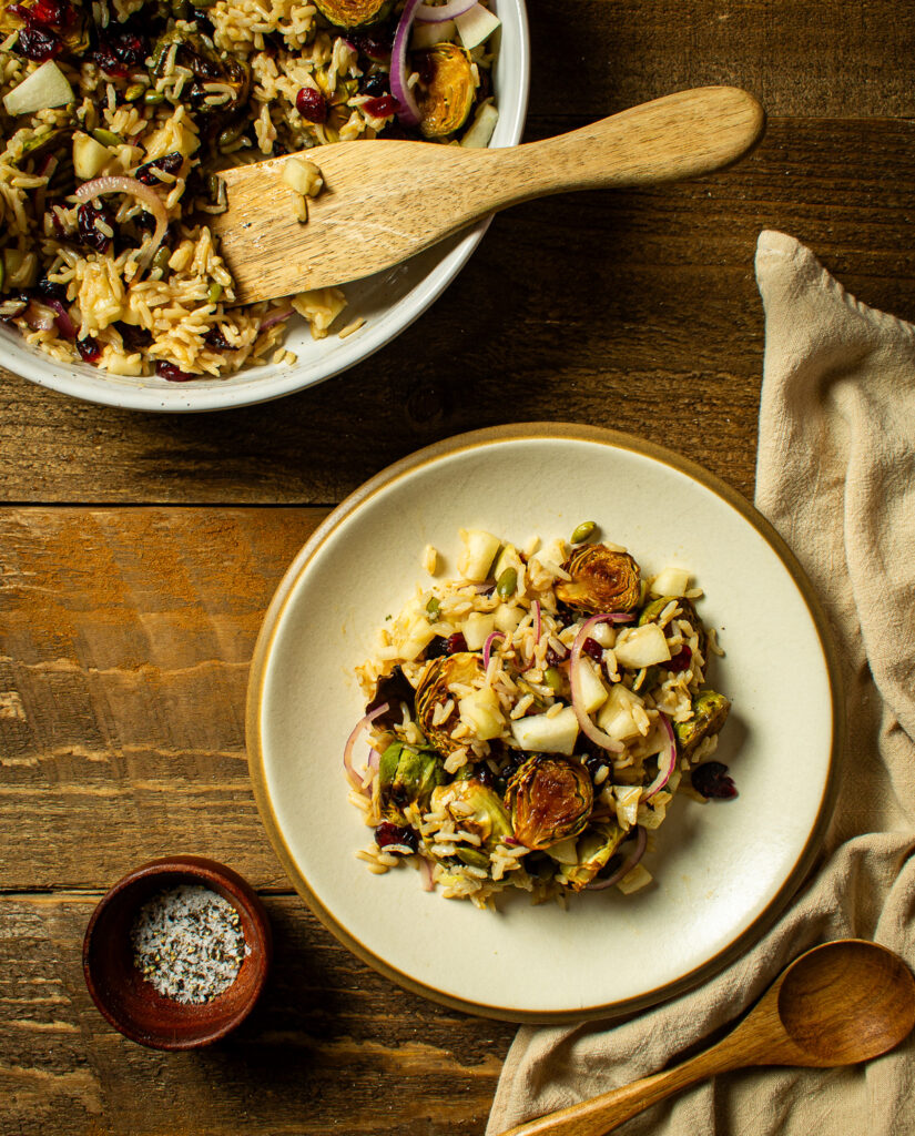 Roasted Brussels Sprouts & Pear Salad With Brown Rice - Shane & Simple